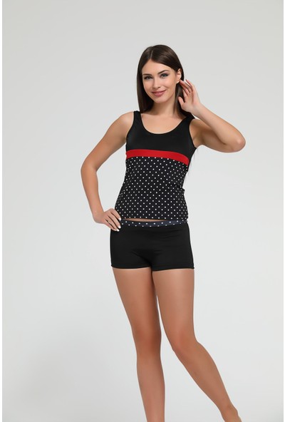 Chelly Kadın Puantiye Desenli Şortlu Tankini Mayo 9976