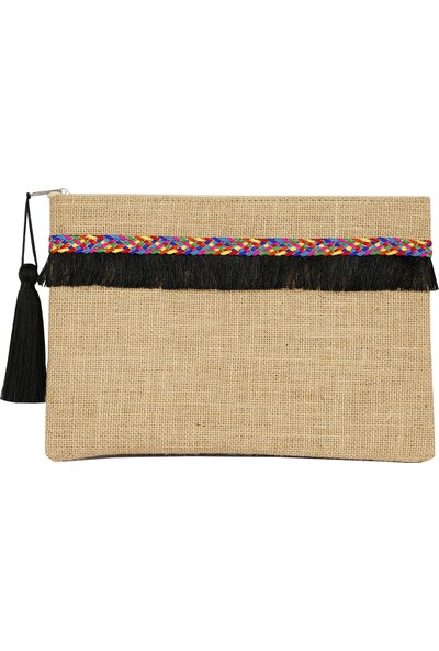Bakras Püskül Şerit Süslemeli Hasır Portföy Clutch Çanta Bakras Püskül Şerit Süslemeli Hasır Portföy Clutch Çanta