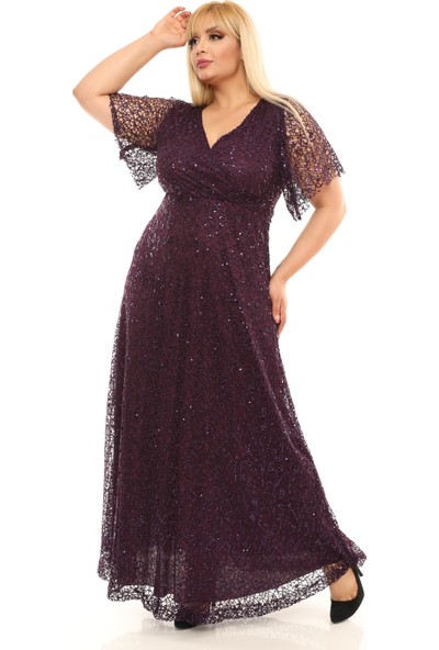 Zeyn Tekstil Büyük Beden Uzun Degaje Abiye Elbise