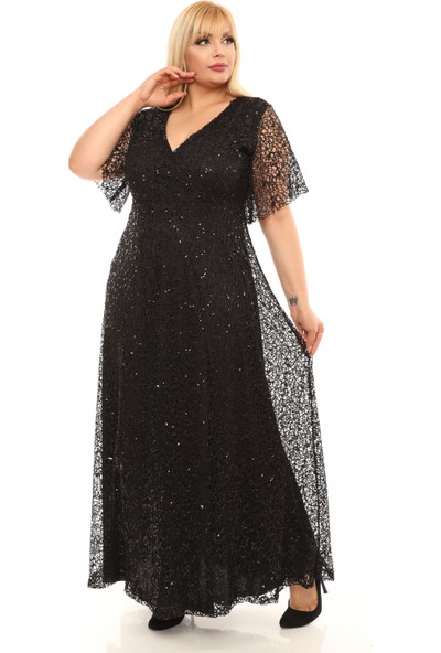 Zeyn Tekstil Büyük Beden Uzun Degaje Abiye Elbise