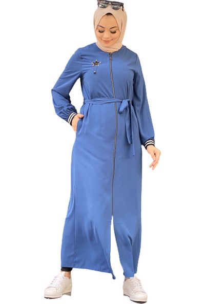 Adressbutik Mavi Fermuarlı Ferace