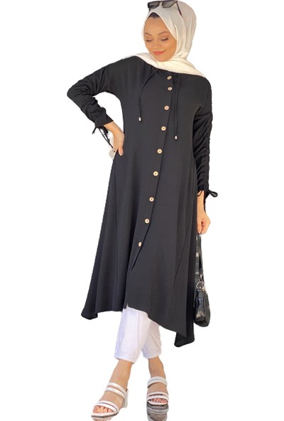 Adressbutik Kadın Düğmeli Siyah Keten Kap