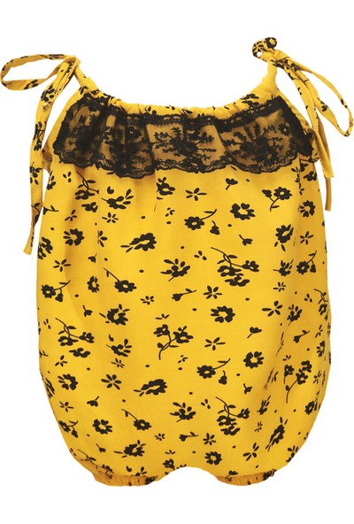 Shecco Babba Kız Bebek Hardal Desenli Askılı Şort Tulum Shecco Babba Kız Bebek Hardal Desenli Askılı Şort Tulum