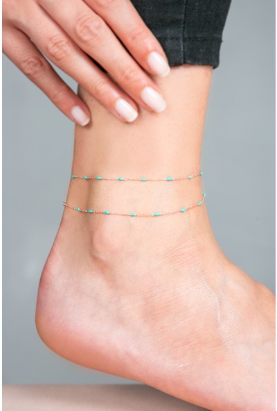 Elika Silver Kadın Mavi Taşlı 925 Ayar Gümüş Halhal