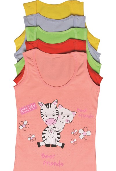 Nicoletta Mıxcolor Kız Çocuk Atlet Geniş Askılı Baskılı 5'li Paket