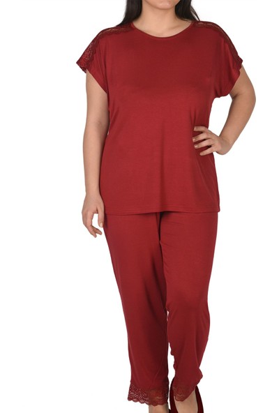 Nicoletta Bordo Kadın Pijama Takımı Kısa Kollu Büyük Beden Dantel