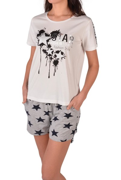 Nicoletta Ekru Kadın Şortlu Pijama Takımı Kısa Kollu Cepli Pamuk Nicoletta Ekru Kadın Şortlu Pijama Takımı Kısa Kollu Cepli Pamuk
