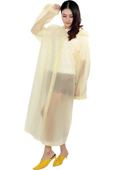 Deembro Kadın Kapüşonlu ve Çıtçıtlı Puantiyeli Eva Yağmurluk