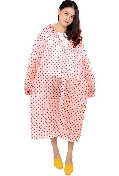 Deembro Kadın Kapüşonlu ve Çıtçıtlı Puantiyeli Eva Yağmurluk