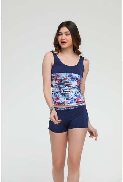 Chelly Kadın Dijital Desenli Şortlu Tankini Mayo 9072