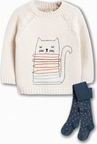 Next Kız Çocuk Kedi Nakışlı Kazak