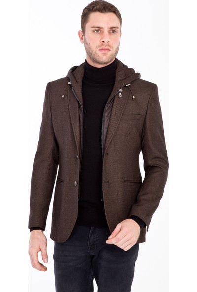 Kiğılı Slim Fit Kapüşonlu Kuşgözü Spor Ceket