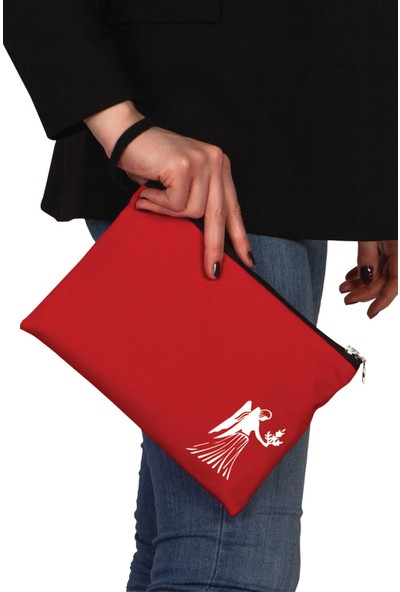 Pamusan Burç Baskılı Kanvas Clutch Çanta - Başak Burcu Kırmızı Pamusan Burç Baskılı Kanvas Clutch Çanta - Başak Burcu Kırmızı