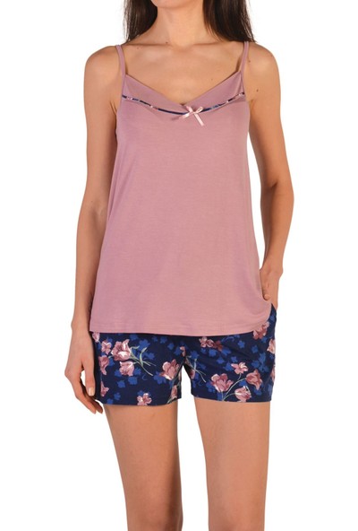 Nicoletta Gül Kurusu Kadın Şortlu Pijama Takımı Ip Askılı Cepli Viskon