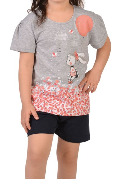 Nicoletta Gri Kız Çocuk Kısa Kollu Pijama Takımı
