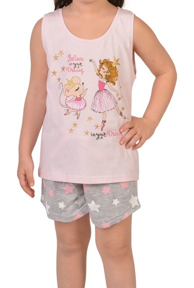 Nicoletta Pembe Kız Çocuk Geniş Askılı Şortlu Pijama Takımı