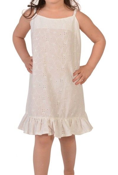 Nicoletta Krem Kız Çocuk Tunik Gecelik Ip Askılı Pamuk