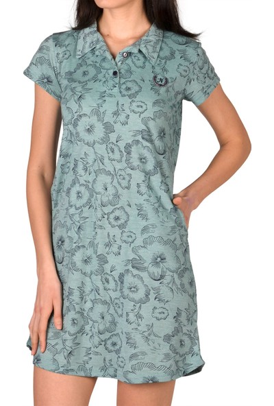 Nicoletta Yeşil Kadın Tunik Gecelik Yakalı Kısa Kollu Viskon XL