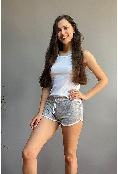 Esepetim Kadın Sweatshirt Spor Mini Lastikli Şort Gri (L)