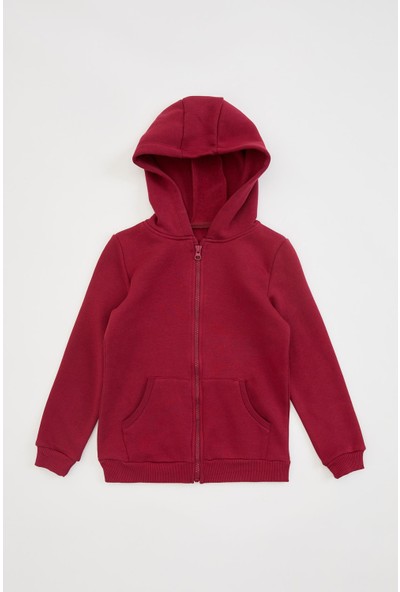 DeFacto Kız Çocuk Kapüşonlu Fermuarlı İçi Yumuşak Tüylü Hırka J0212A620AU