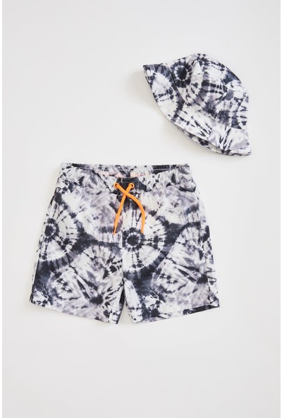 Defacto Erkek Çocuk Desenli Regular Fit Deniz Şortu ve Şapka Takımı S5288A620HS