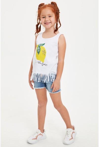 DeFacto Kız Çocuk Lime Püsküllü Pul Payetli Atlet R0903A620HS