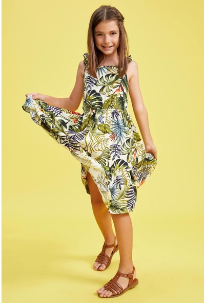 Defacto Kız Çocuk Tropik Desenli Askılı Elbise R3058A620SM Defacto Kız Çocuk Tropik Desenli Askılı Elbise R3058A620SM
