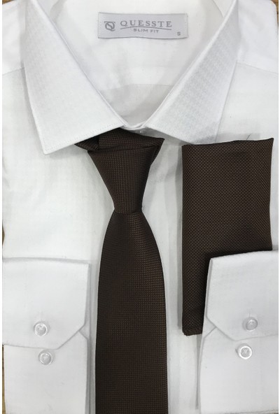 Quesste Armür Dokumalı Noktalı Mendilli İnce Kravat 6 cm