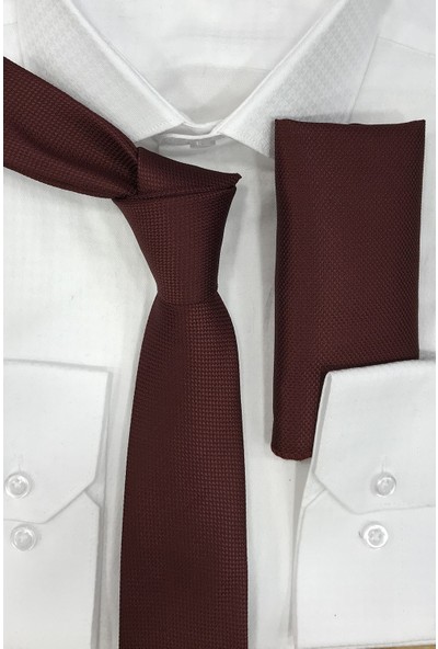 Quesste Armür Dokumalı Noktalı Mendilli İnce Kravat 6 cm