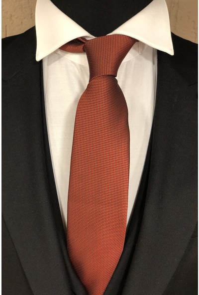 Quesste Kiremit Armür Dokumalı Noktalı Mendilli Kravat