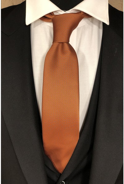 Quesste Bakır Armür Dokumalı Noktalı Mendilli Kravat