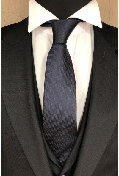 Quesste Lacivert Armür Dokumalı Noktalı Mendilli Kravat