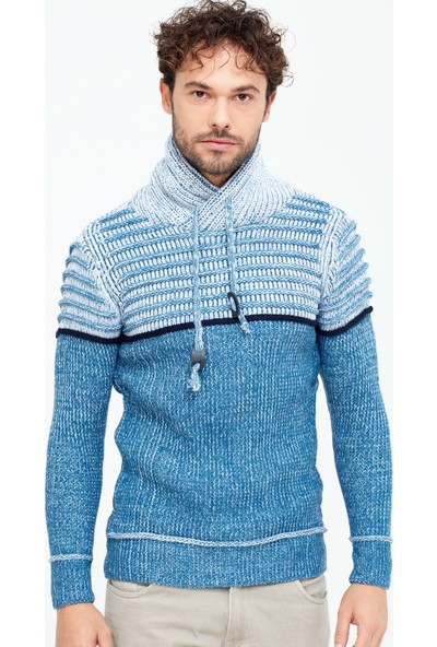 Tarz Cool Şal Yaka Gögüs Çizgili Triko Kazak