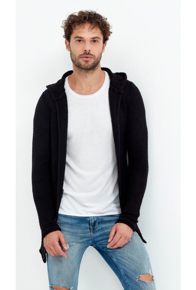 Tarz Cool Siyah Kapüşonlu Panço Hırka