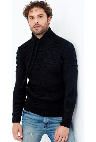 Tarz Cool Şal Yaka Gögüs Çizgili Triko Kazak