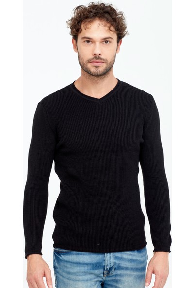Tarz Cool Siyah V Yaka Triko Kazak