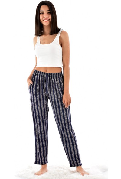 Pijamoni Kadın 9300-2 Desenli Cepli Viskon Şalvar Pantolon Lacivert Pijamoni Kadın 9300-2 Desenli Cepli Viskon Şalvar Pantolon Lacivert