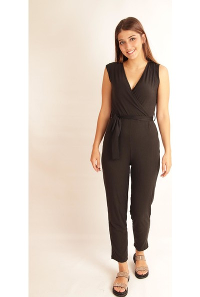 Alexander Gardi Fitilli Kumaşlı Kruvaze Tulum Siyah (B20-36516)