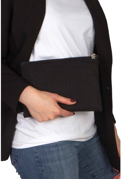 Pamusan Clutch Çanta Siyah Kanvas 25x18 cm Pamusan Clutch Çanta Siyah Kanvas 25x18 cm