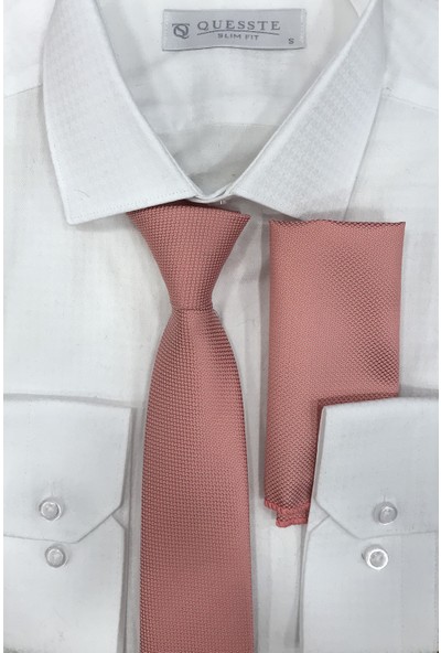 Quesste Armür Dokumalı Noktalı Mendilli Ince Kravat 6 cm