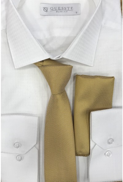 Quesste Armür Dokumalı Noktalı Mendilli Ince Kravat 6 cm