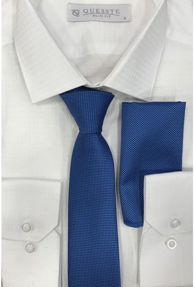 Quesste Armür Dokumalı Noktalı Mendilli Ince Kravat 6 cm