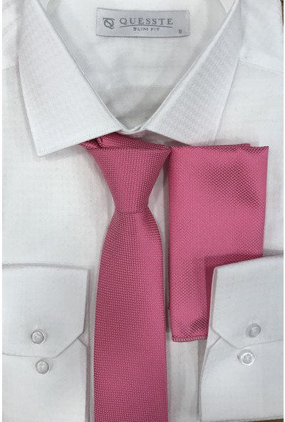 Quesste Armür Dokumalı Noktalı Mendilli Ince Kravat 6 cm