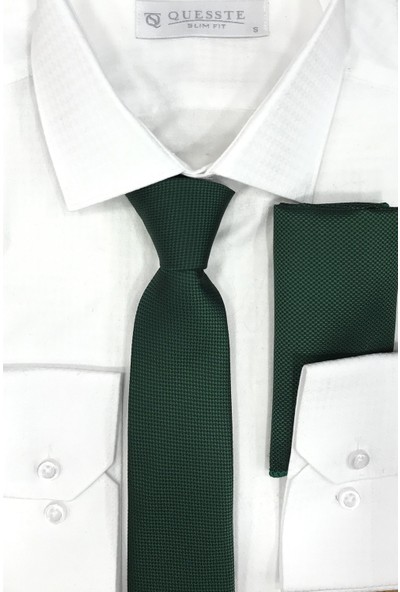 Quesste Armür Dokumalı Noktalı Mendilli Ince Kravat 6 cm