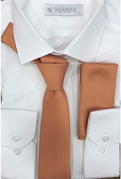 Quesste Armür Dokumalı Noktalı Mendilli Ince Kravat 6 cm