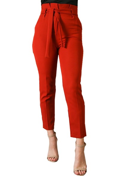 The Pantolon Yüksek Bel Kuşaklı Kiremit Rengi Kadın Havuç Pantolon