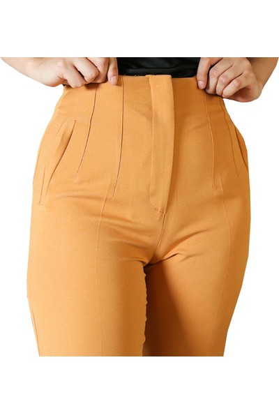 The Pantolon Biye Detaylı Hardal Renk Kadın Havuç Pantolon