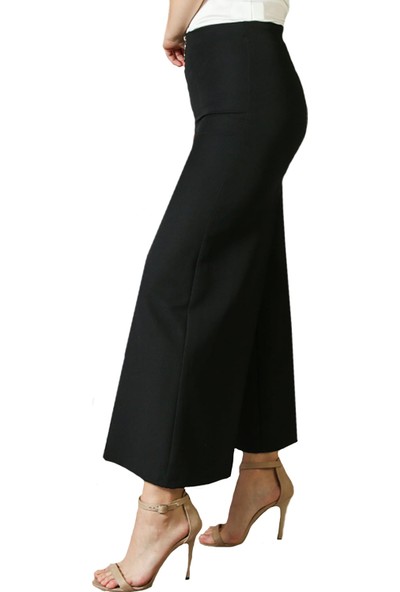 The Pantolon Fermuar Detaylı Geniş Paça Siyah Renk Kadın Pantolon The Pantolon Fermuar Detaylı Geniş Paça Siyah Renk Kadın Pantolon