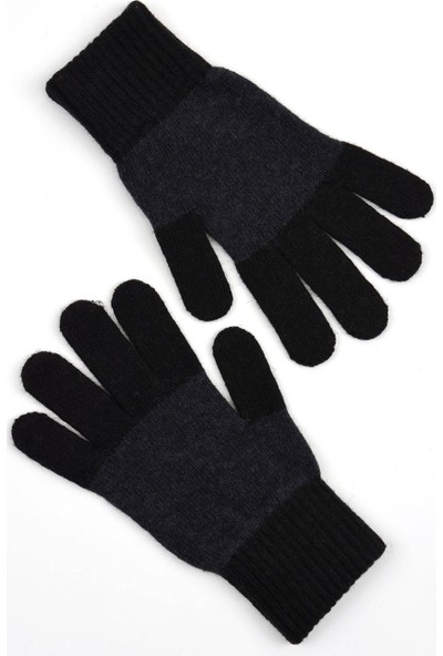 Mossta Gerçek Yünlü Çizgili Erkek Eldiven Siyah