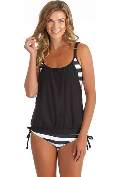 Angelsin Siyah Beyaz Kalın Cizgili Tankini Bikini Takım Angelsin Siyah Beyaz Kalın Cizgili Tankini Bikini Takım